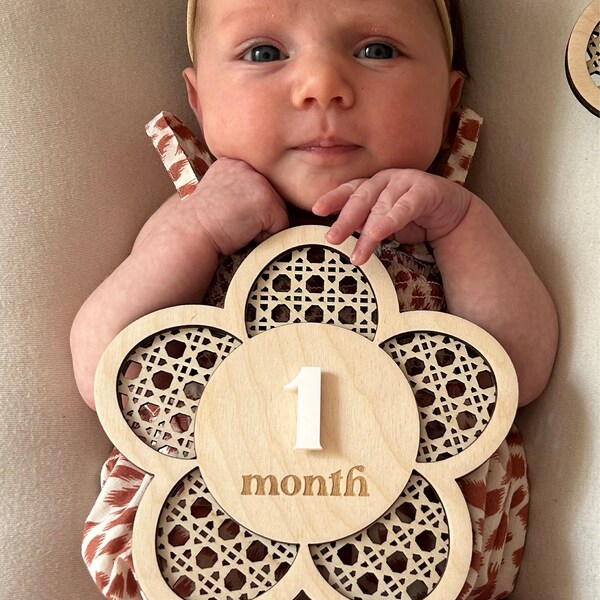 Wooden Flower Lattice Milestone Cards | Custom Name Set | Monthly ...