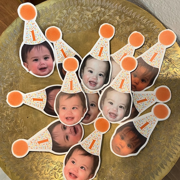 Custom Baby Photo Cupcake Toppers, Baby Face Party Hat Cupcake Toppers ...