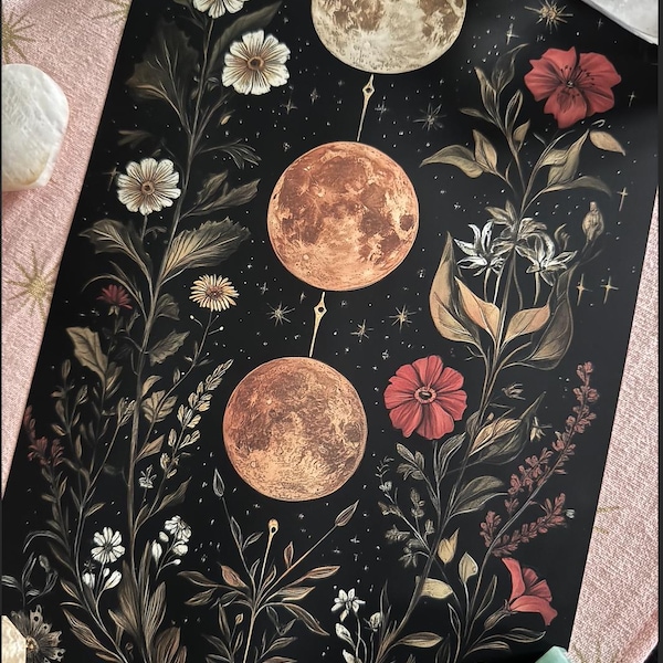 Celestial Poster, Moon Phases Art Print, Astronomy Wall Decor, Lunar ...
