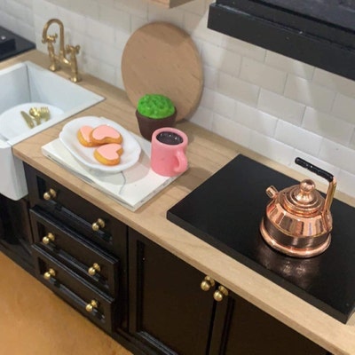 Miniature Kitchen, 1 12 Scale, Modern Kitchen for Dollhouse, Matt Black ...