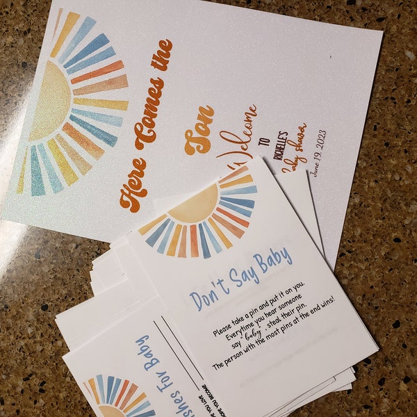 Sunshine Boy Baby Shower Game Bundle, Here Comes the Son, Editable Boho ...