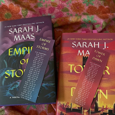 Throne of Glass Tandem Read Bookmarks Guide Set of Two, EOS Empire of Storms, TOD Tower of Dawn ...