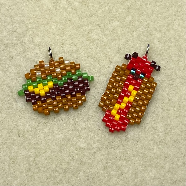 Burger and Hot Dog Bead Pattern, Brick Stitch Miyuki Beading, DIY Cute ...