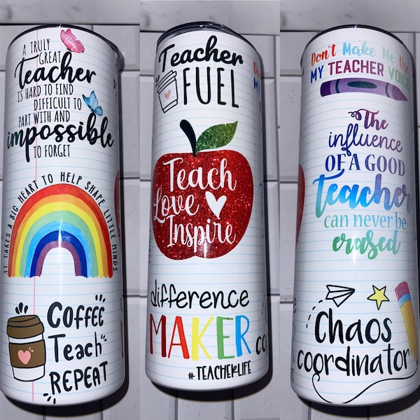 20 Oz Skinny Tumbler Rainbow Glitter Teacher Tumbler, Teach Love ...