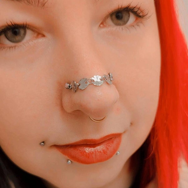Sequin Stainless Steel Nose Chain: Double Nostril Piercing Jewelry - Etsy