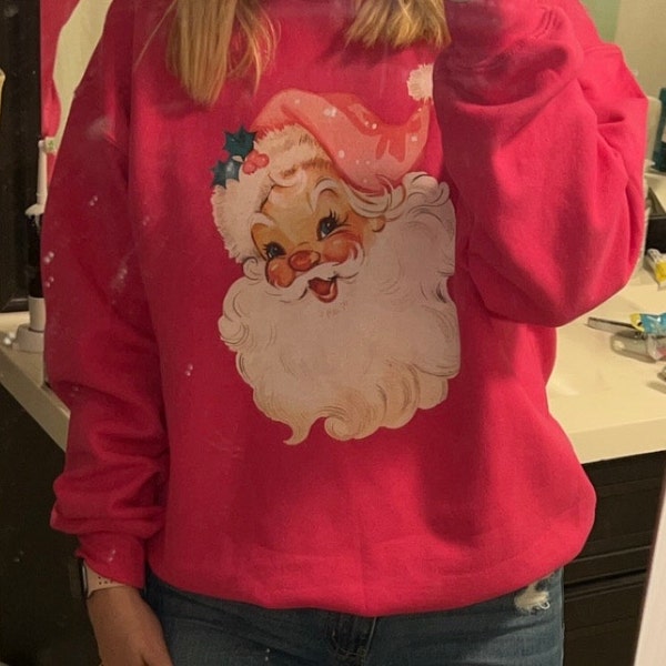 Pink Santa Retro Christmas T-shirts Sweatshirts for Women Pink ...