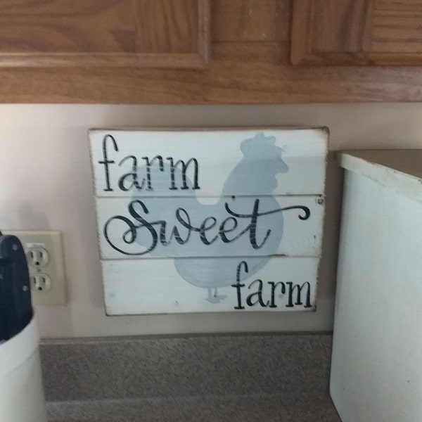 Farm Sweet Farm, Farm Sign, Chicken Sign, Chicken Coop Sign, Kitchen ...