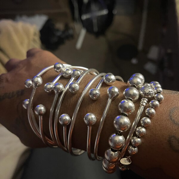 Thick West Indian Bangles, Set of 9 Bangles, 10mm Ball Silver Bangles ...