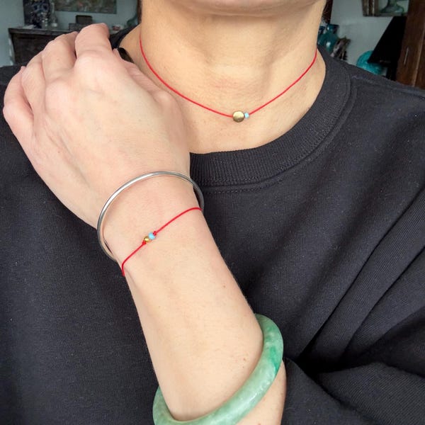 14k Gold Plated Mantra Om Charm Red String Necklace | Handmade Dainty ...