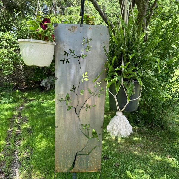 Rusty Metal Privacy Screens, Birds on Branches W/ Garden Stakes, Metal ...