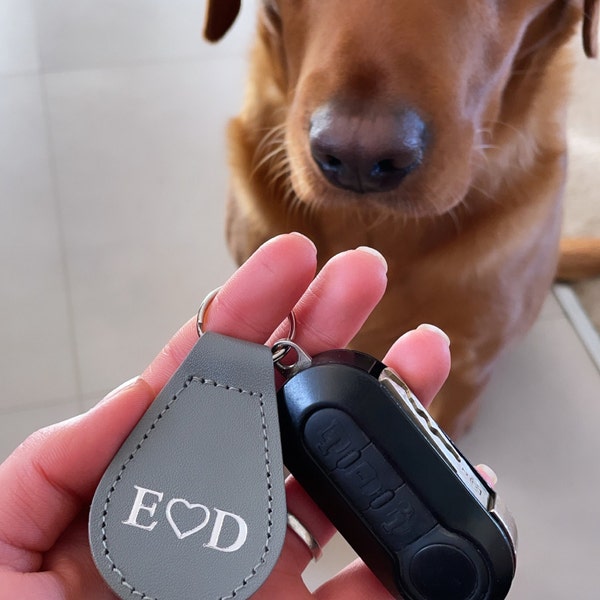 Personalised Keyring, Anniversary Leather Key Fob With Initials ...