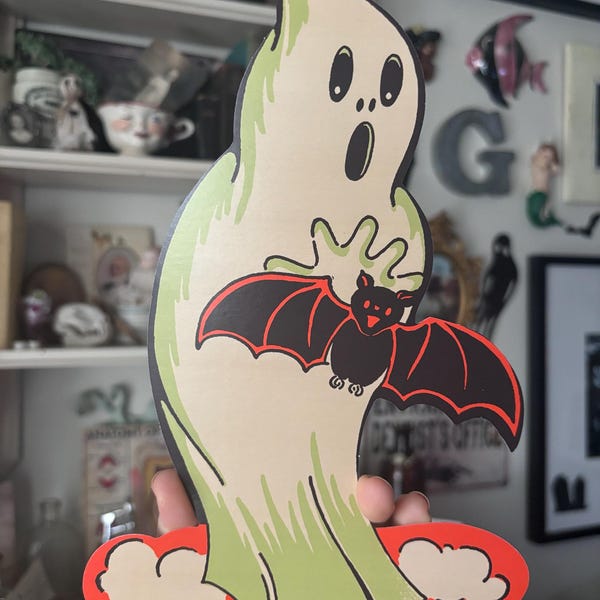 NOS Vintage Style Authentic Beistle 2 Sided Cutout Ghost and Bat ...
