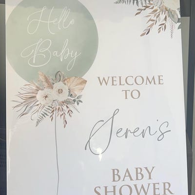 Hello Baby Welcome Sign, Baby Shower Welcome Sign, Personalised Green ...