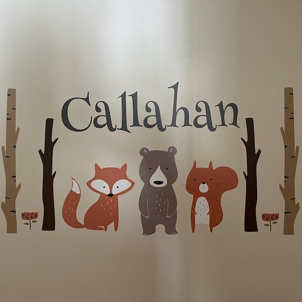 Custom Woodland Animal Name Wall Decal for Kids Forest Safari Stickers ...