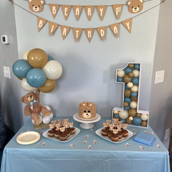 Beary First Birthday Cake Toppers Teddy Bear Birthday Party Cute Bear ...