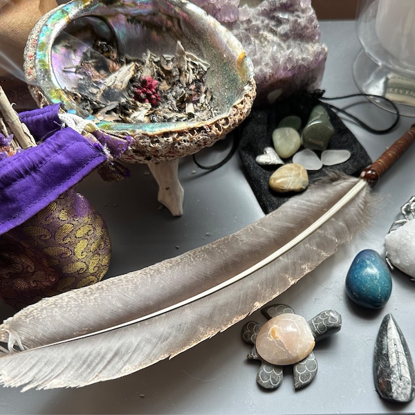 8"-10" SMUDGE FEATHER WAND: Prayer, Ceremony, Ritual, Spiritual, Saging ...