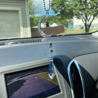 Crescent Moon and Star Crystal Suncatcher, Rearview Mirror Car Charm ...