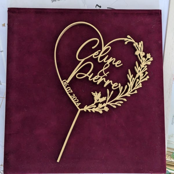 Gold Cake Topper With Heart, Heart Cake Topper, Wedding Cake Toppers ...