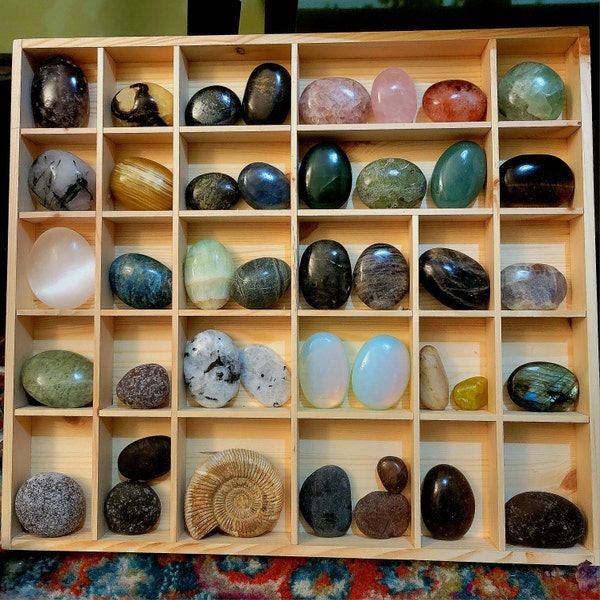 Dark Wooden Display 28 Compartments Shadow Box Brown Wall Hanging ...