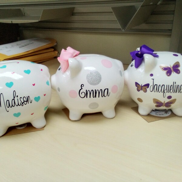 Personalized Piggy Bank, Piggy Banks for Girls, Lavender and Silver ...