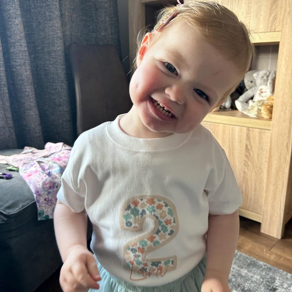 Girl's Personalised Floral Birthday T-shirt, First Birthday Top, Number ...
