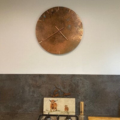 Wall Clock Round, Industrial Clock Copper Patina. Wall Art Copper, Large Clock Copper Color, Raw ...