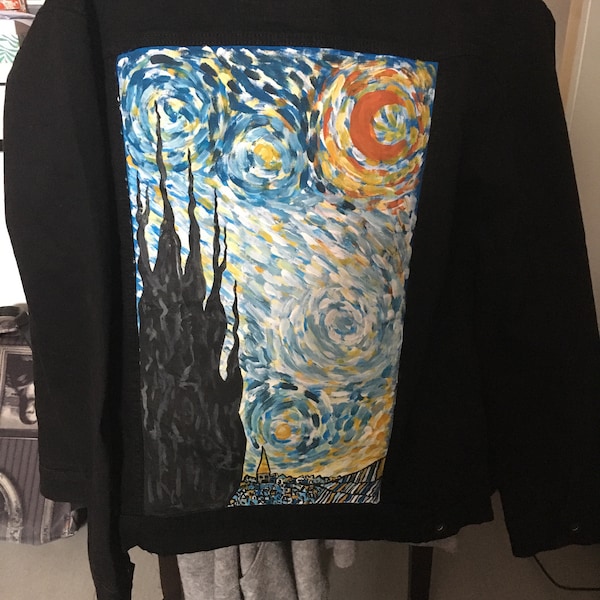 Hand-painted Starry Night Denim Jacket: Van Gogh Artwear - Etsy