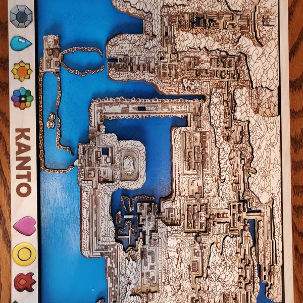 3D Kanto Video Game Map Laser Cut Wood Multilayer Custom Decor Nintendo ...