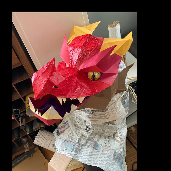 3D Geometric Dragon Mask Template (PDF Download) - Etsy