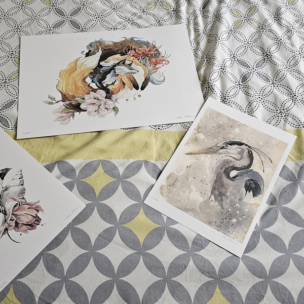 PRINT Limited Edition Ren'art, Foxes and Flowers, Giclée Print, Fine ...