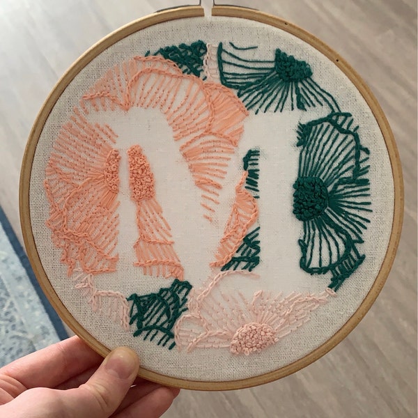 Floral Letter "m" Hand Embroidery Pattern: DIY Monogram (digital PDF ...