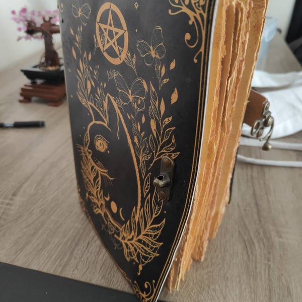 Leather Journal Gothic Notebook the Raven Grimoire Print - Vintage ...