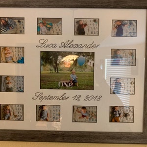 Personalized 12 Month Collage Frame Holds 1 5x7 With 12 2x3 Wallet Size ...