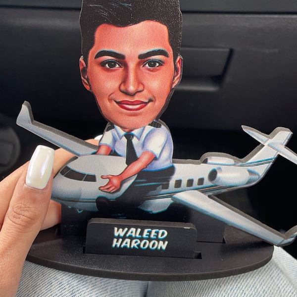 Personalized 3D Wooden Cartooned Captain Pilot Figurine Trinket, Custom ...