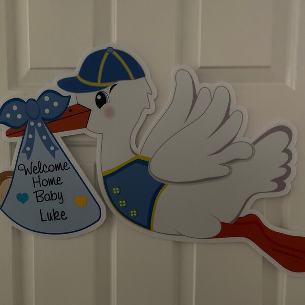 Welcome Home Baby Door Sign, Hospital Door Hanger, Stork Decoration, It ...