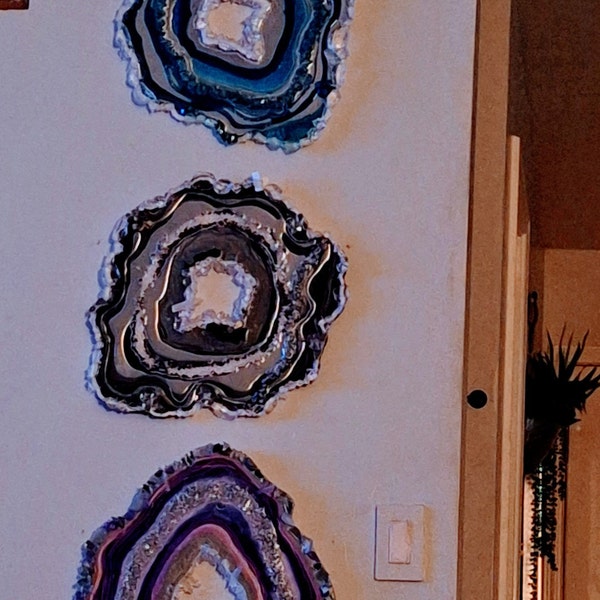 Geode Crystal Agate, Resin Geode Wall Art, Gemstone Painting, Abstract ...