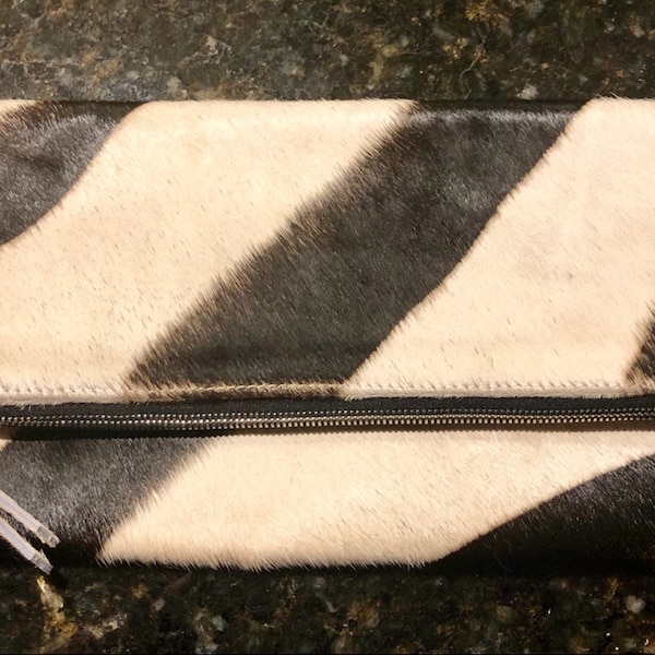 Animal Print, Zebra Fold Over Clutch, Zebra Print Leather Clutch ...