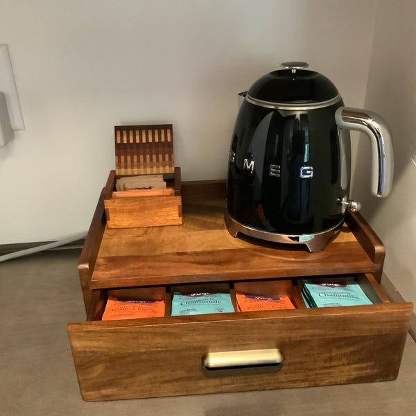 Custom Engraved Office Tea Station With Tea Bag Drawer Solid Wood Tea ...