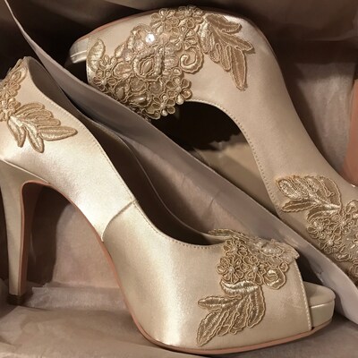 Hebe Ivory Pumps, Satin Wedding Shoes, Satin Bridal Shoe, Satin Evening ...
