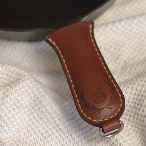Hand Made/stitched Personalized Leather Handle Cover for Cast Iron Pans ...