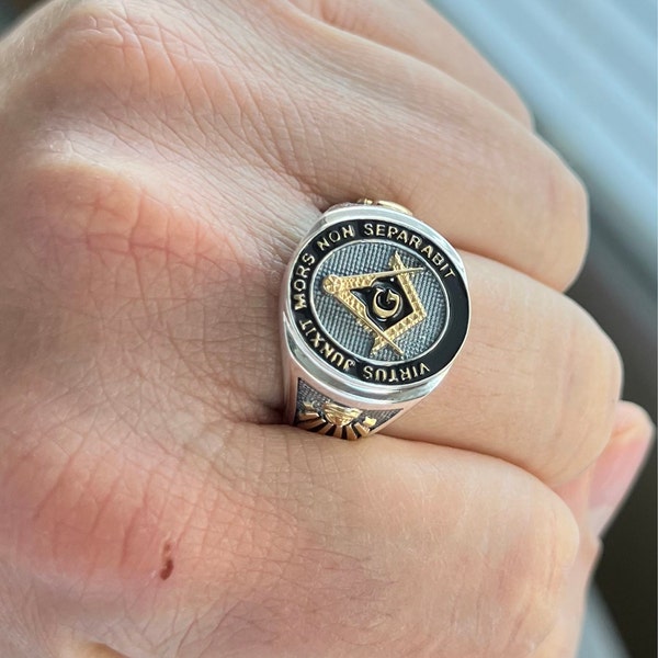 Freimaurer Ring Siegelring Masonic Skull Ring Virtus junxit, Silber 925 ...