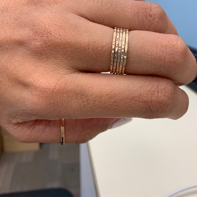 Gold and Silver Stack Ring Set, Hammered Gold Silver Stacked Rings Thin ...