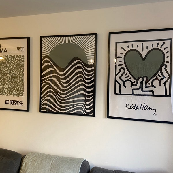 Set of 3 Sage Green Kusama, Keith Haring and Bauhaus Prints, Green Wall ...