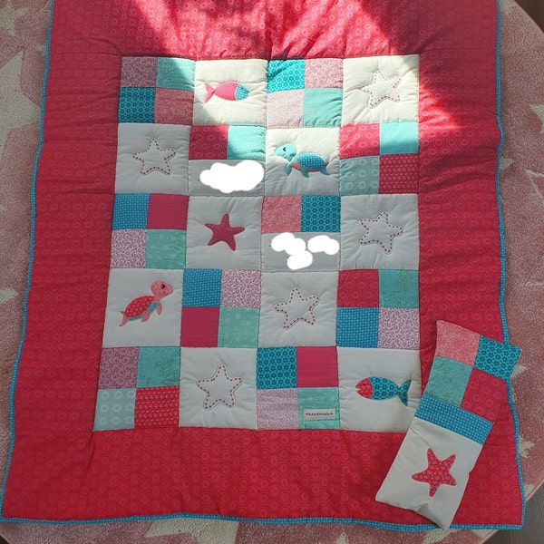 Krabbeldecke mit Namen, Babydecke, Krabbeldecke mit Namen Frieda Patchworkdecke, personalisiert ...