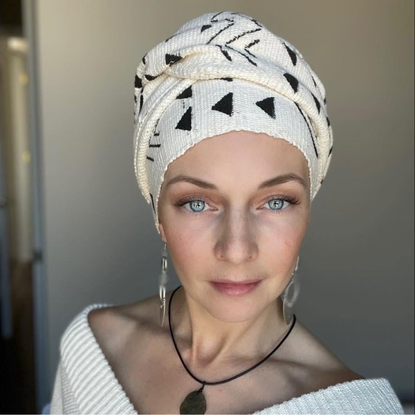 PRE-TIED Stretch Head Turban - Jersey Head Wrap - White Pre-tied Head ...
