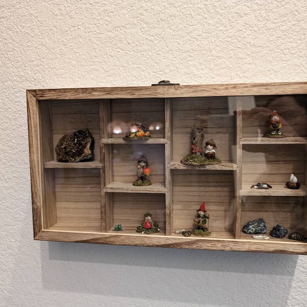 Glass Front Oak Colored Hanging Display Case 10 Compartments - Etsy