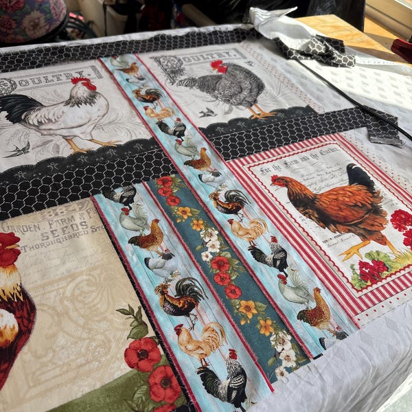 24" X 44" Panel Down on the Farm Chickens Roosters Country Cotton Panel ...