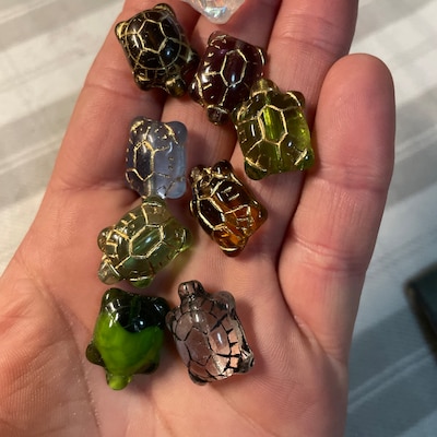 Large Glass Turtle Bead With Gold Inlay Czech Glass Beads 19mm X 14mm ...