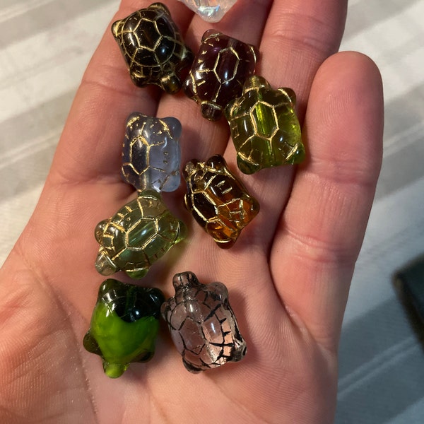 Large Glass Turtle Bead With Gold Inlay - Czech Glass Beads - 19mm X ...