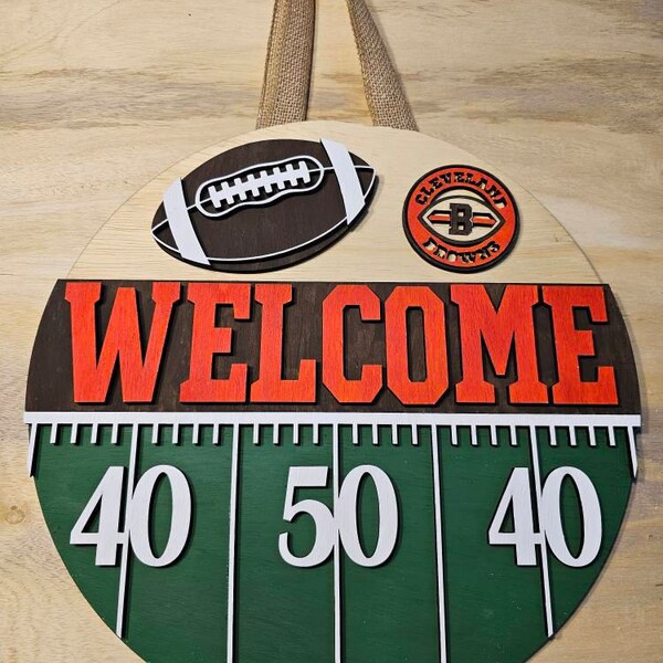 Welcome Football, Digital Download, Round Door Hanger Svg, Glowforge ...